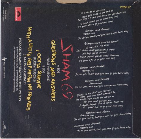 Sham 69 Questions And Answers 1979 Uk Issue Original 3 Track Etsy