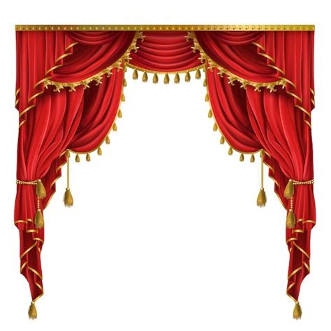 Red Victorian Style Curtains With Golden Cord Free Vector