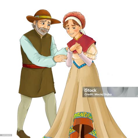 만화 농장 캐릭터 농부 부부 남편과 아내 행복 한 커플 아이 들을 위한 그림 고풍스런에 대한 스톡 벡터 아트 및 기타 이미지