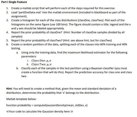 Solved Part I Single Feature Create A Matlab Script That Chegg Com