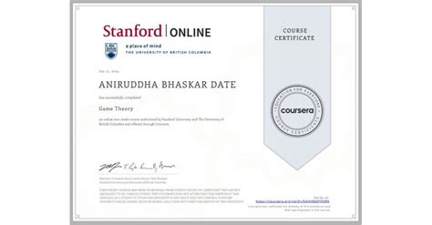 Aniruddha Date On Linkedin Completion Certificate For Game Theory