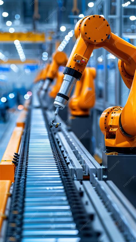 Modern Automated Factory With Robotic Arms On Assembly Line Premium Ai Generated Image