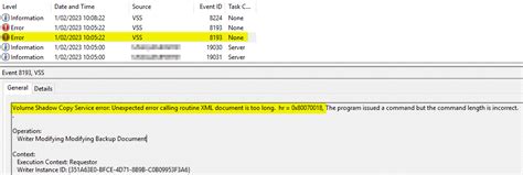 Sql Vss Backup Unexpected Error Calling Routine Xml Document Is Too