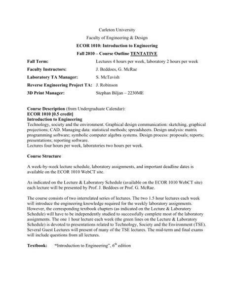 Ecor 1010 Introduction To Engineering Carleton University