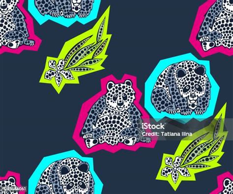 벡터 배경 손 그린 팬더 손으로 그린 잉크 그림 현대 장식 장식 배경 벡터 패턴입니다 직물 천 벽지 스크랩북인쇄 0명에 대한 스톡 벡터 아트 및 기타 이미지 Istock