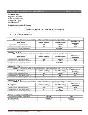 A Coefficient Of Linear Expansion Docx PHYSICS FOR ENGINEERS LABORATORY ACTIVITY MEMBERS