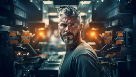 Premium Photo A Man Standing In Front Of A Machine Room