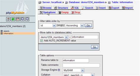 Rename A Database Table With PhpMyAdmin Hosted KB