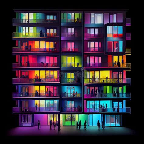 Ventanas De Colores Nocturnos Luces Del Edificio De Departamentos En La Ciudad Generador De Ai