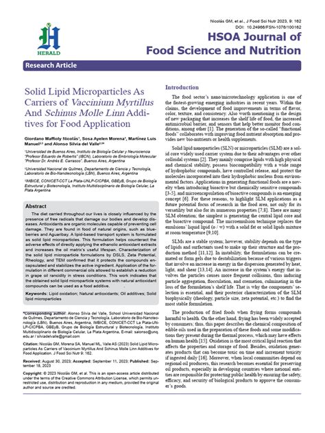 Solid Lipid Microparticles As Carriers Of Vaccinium Myrtillus And Schinus Molle Linn Additives