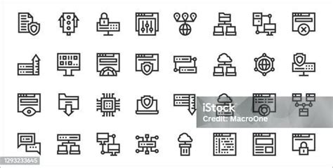 액세스 응용 프로그램 네트워크 호스팅 원형 차트 Cpu 서버 데이터베이스 알고리즘과 같은 32개의 웹 호스팅씬 개요 아이콘 집합