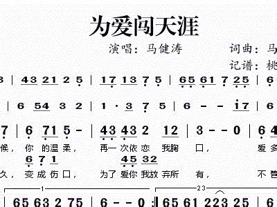 为爱闯天涯 马健涛 歌谱 简谱