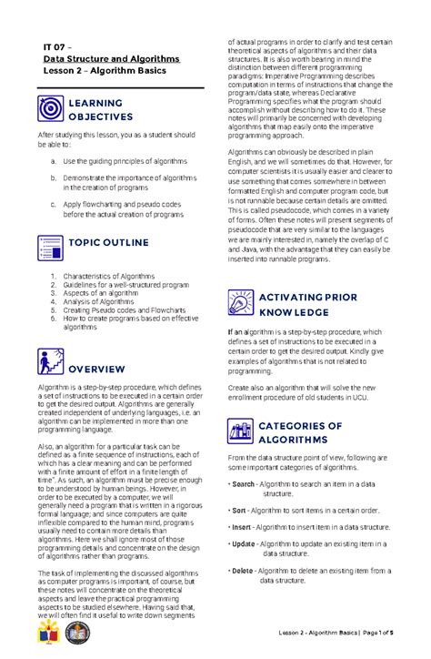 Lesson 2 Algorithm Basics Learning Objectives After Studying This Lesson You As A Student