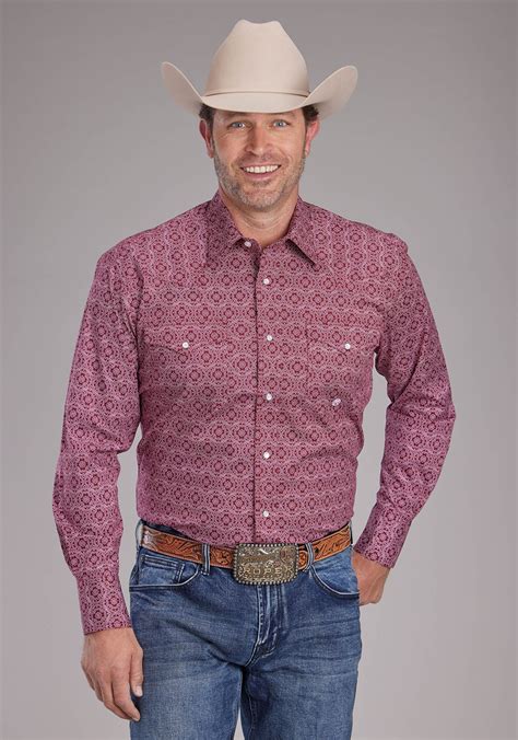 Mens Roper Stretch Medallion Paisley Long Sleeve Western Shirt — Way