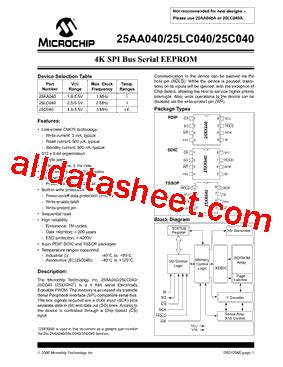 25C040 Datasheet PDF Microchip Technology