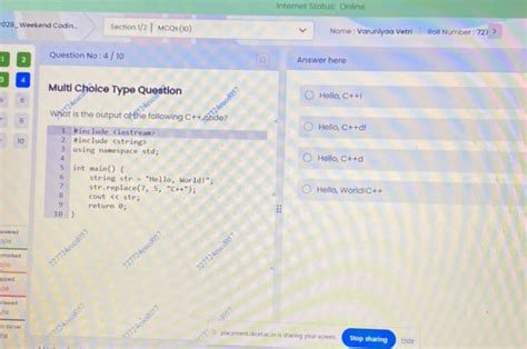 Multi Choice Type Question What Is The Output Of The Following C Code C Include Include