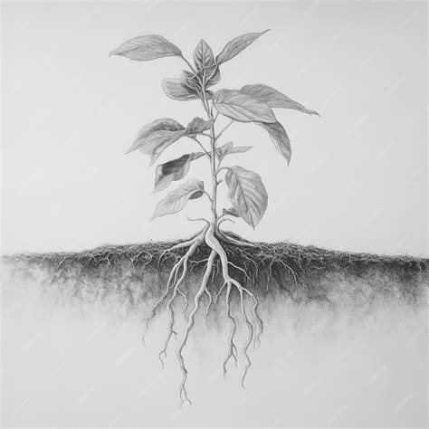 A Drawing Of A Plant With The Roots Exposed Premium Ai Generated Image