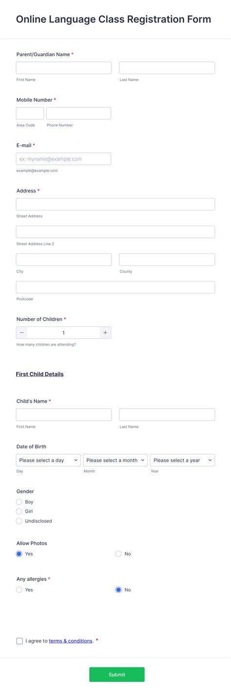 Online Language Class Registration Form Template Jotform