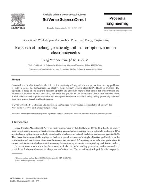 Pdf Research Of Niching Genetic Algorithms For Optimization In Electromagnetics