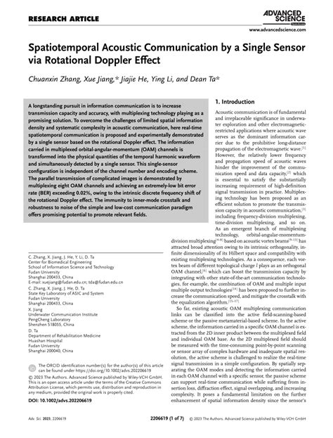 Pdf Spatiotemporal Acoustic Communication By A Single Sensor Via Rotational Doppler Effect
