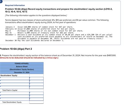 Solved Required Information Problem 10 6a Algo Record