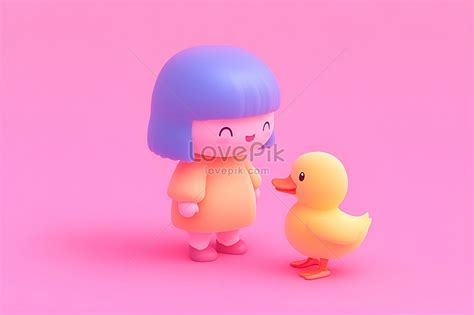 노란 오리를 가진 어린 소녀 일러스트 무료 다운로드 Lovepik