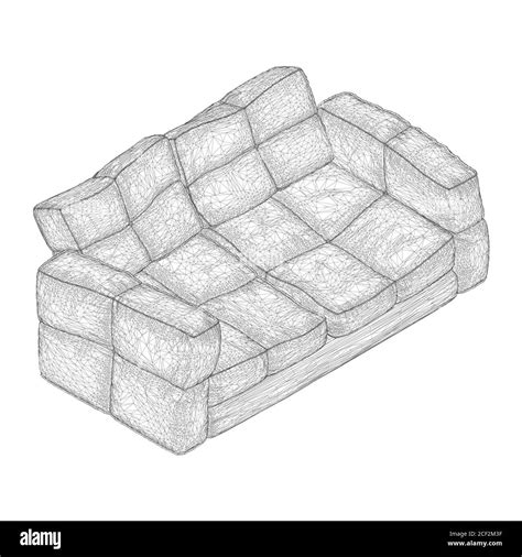 Sofa Wireframe From Black Lines Isolated On White Background Isometric View 3d Vector
