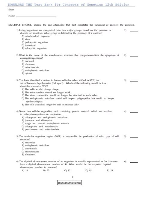 Test Bank For Concepts Of Genetics 12th Edition Klug UPDATED 2024 25 REVISED EDITION Concepts