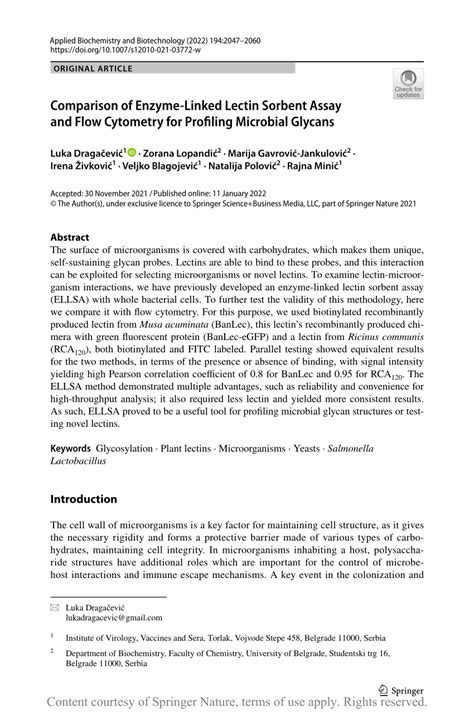 Comparison Of Enzyme Linked Lectin Sorbent Assay And Flow Cytometry For