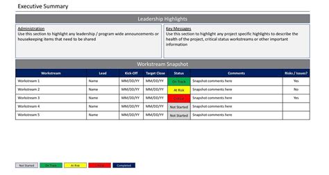 Project Status Dashboard Multi Workstream Template Etsy