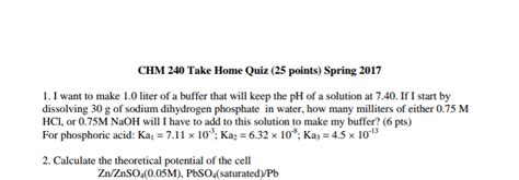 Solved I Want To Make Liter Of A Buffer That Will Keep Chegg Com