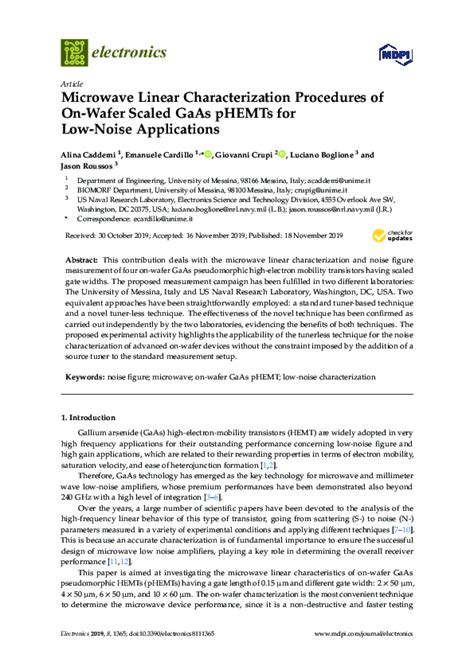 Pdf Microwave Linear Characterization Procedures Of On Wafer Scaled Gaas Phemts For Low Noise