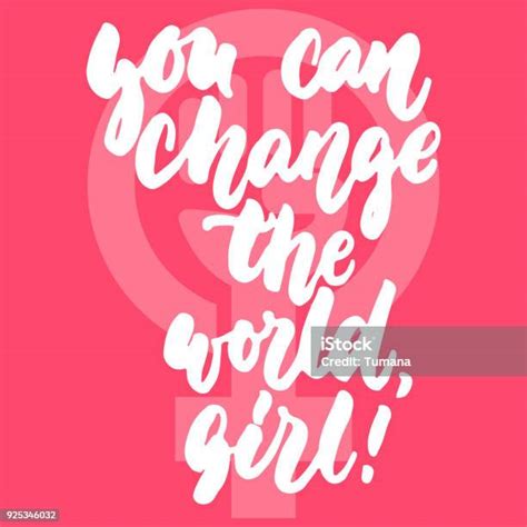 세계를 변경할 수 있습니다 소녀손으로 그린 핑크 배경에 여자 여성 페미니즘에 대 한 문구를 글자 사진 오버레이 인사말 카드 또는 인쇄 포스터에 대 한 재미 있는 브러시 잉크