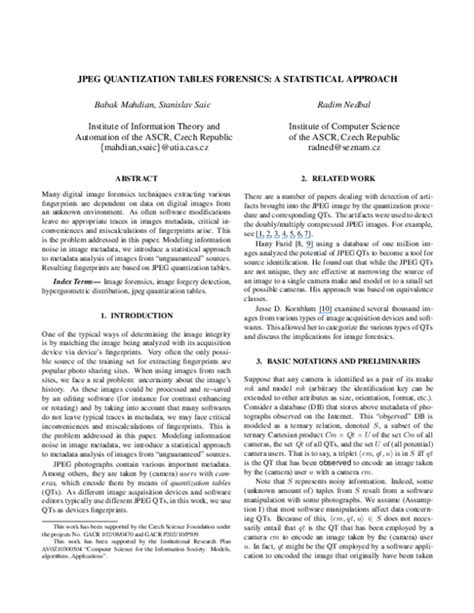 pdf statistical jpeg quantization tables forensics analysis