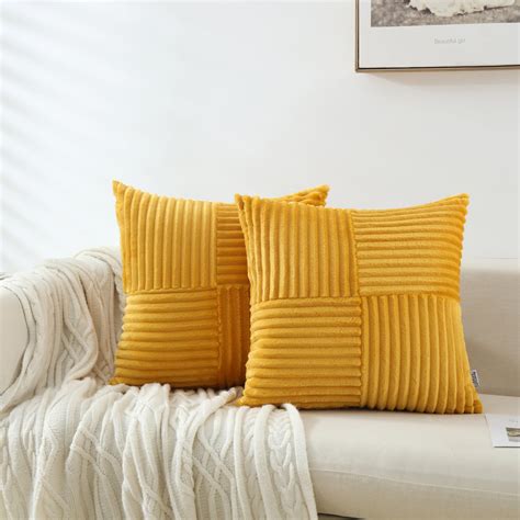 Nordeco Home Square Striped Corduroy Soft Flannel Patchwork Pillow