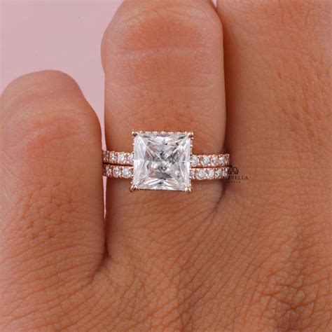 Princess Cut Bridal Set In 10k 14k White Gold Princess Cut Moissanite