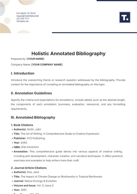 Free Holistic Annotated Bibliography Template To Edit Online