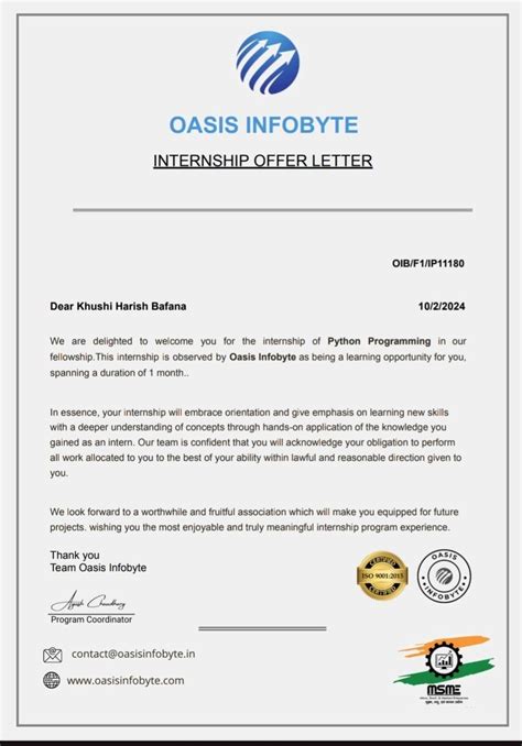 Oasisinfobyte Oasisinfobyteinternship Pythonprogramming Khushi Bafana