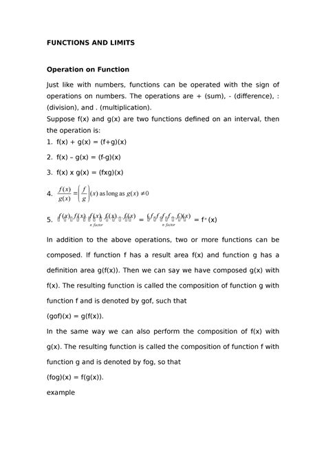 Limit And Function Operation On Function Functions And Limits