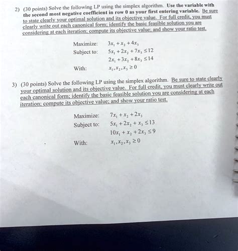 solved solve the following lp using the simplex algorithm use the variable with a negative