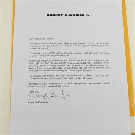 Warner Bros Art Foghorn Leghorn Signed Ap 25 Robert Bob Mckimson Cel Limited Edition Art