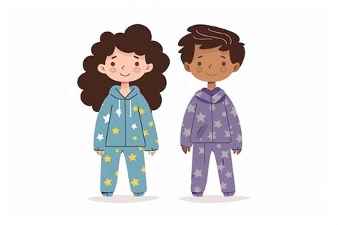 피자마를 입고 웃는 만화 어린이들 프리미엄 Ai 생성 벡터