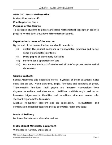 Amm 101 Basic Mathematics Course Notes And Study Guide Studocu