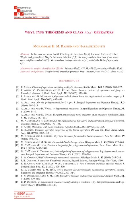 PDF Weyl Type Theorems And Class A S T Operators