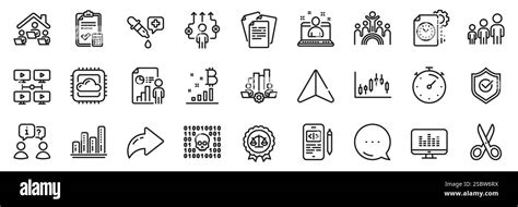 Teamwork Chart Cut And Business Report Line Icons Pack For Web App