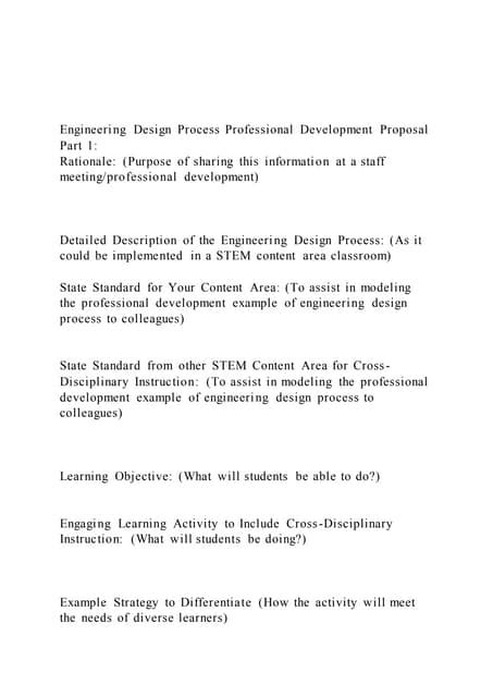 Engineering Design Process Professional Development Proposal Docx