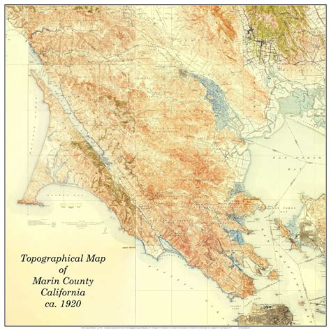 Marin County Ca 1920 Custom Usgs Old Topo Map California Old Maps