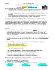 CSR Audit Dec Doc BOH M Unit Assignment Name COPORATE SOCIAL RESPONSIBILITY AUDIT