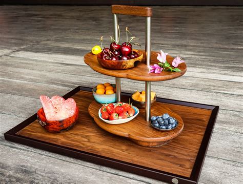 Faisal Malik Design Afternoon Tea Stand Teak And Stainless
