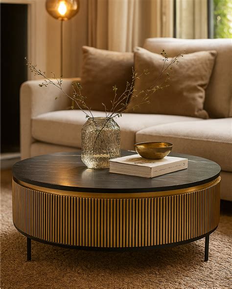 Table Basse Coffre Ronde En Métal Et Bois Lasco L Uniqka Design